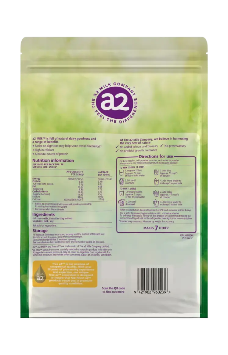 a2™ Full Cream Premium Instant Milk Powder – Pouch | a2 Milk®
