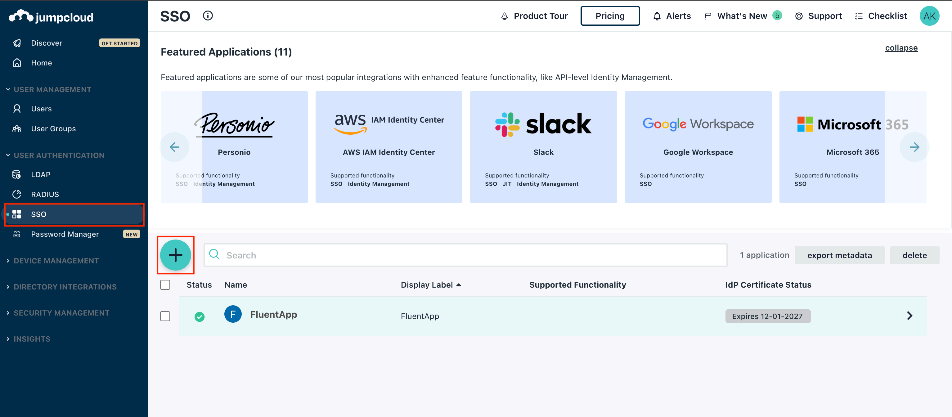 SSO: Configure JumpCloud connection via SAML