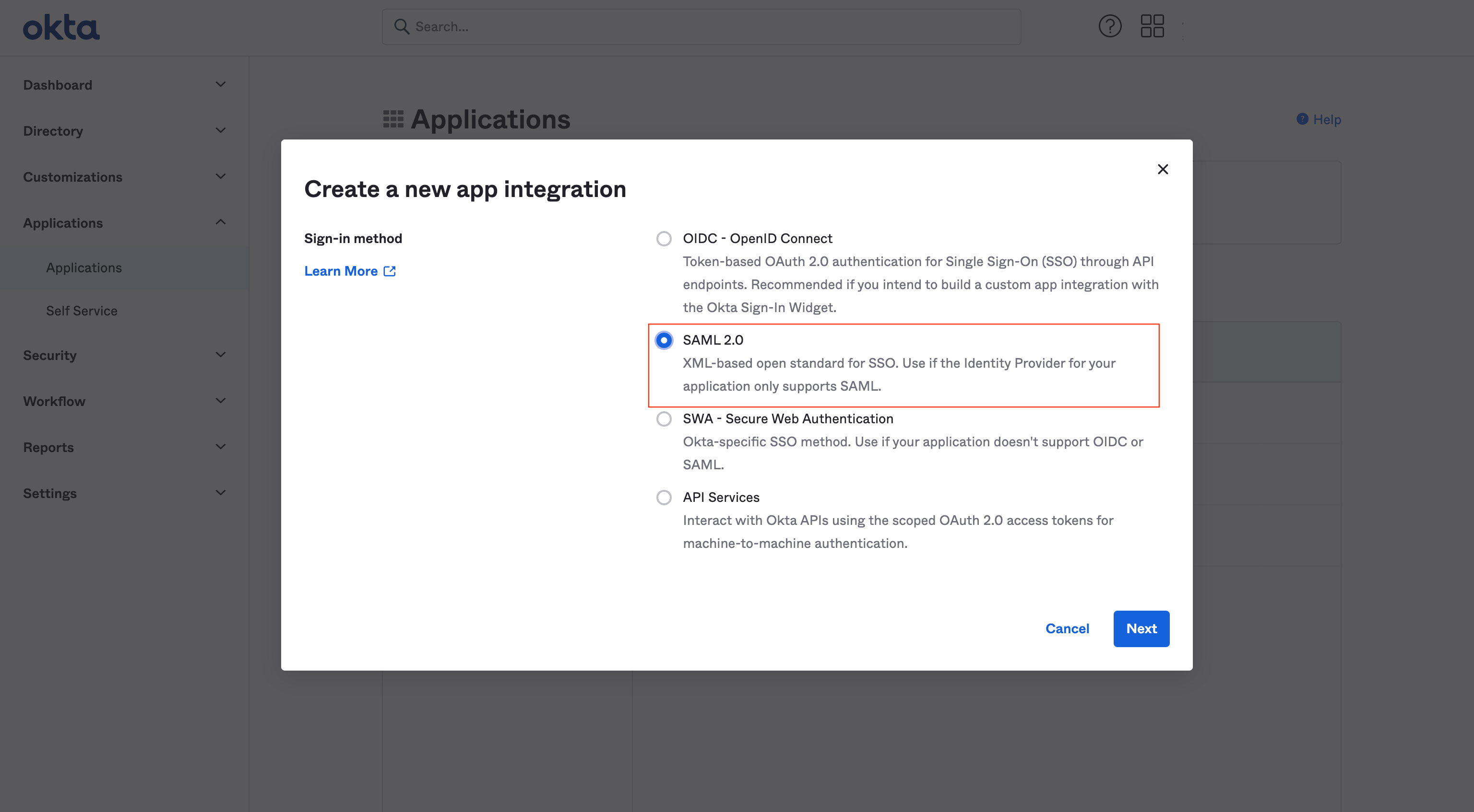 Configure Okta connection via SAML Configure Okta connection via SAML