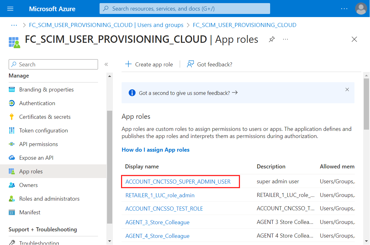 SCIM Connector Roles Configuration