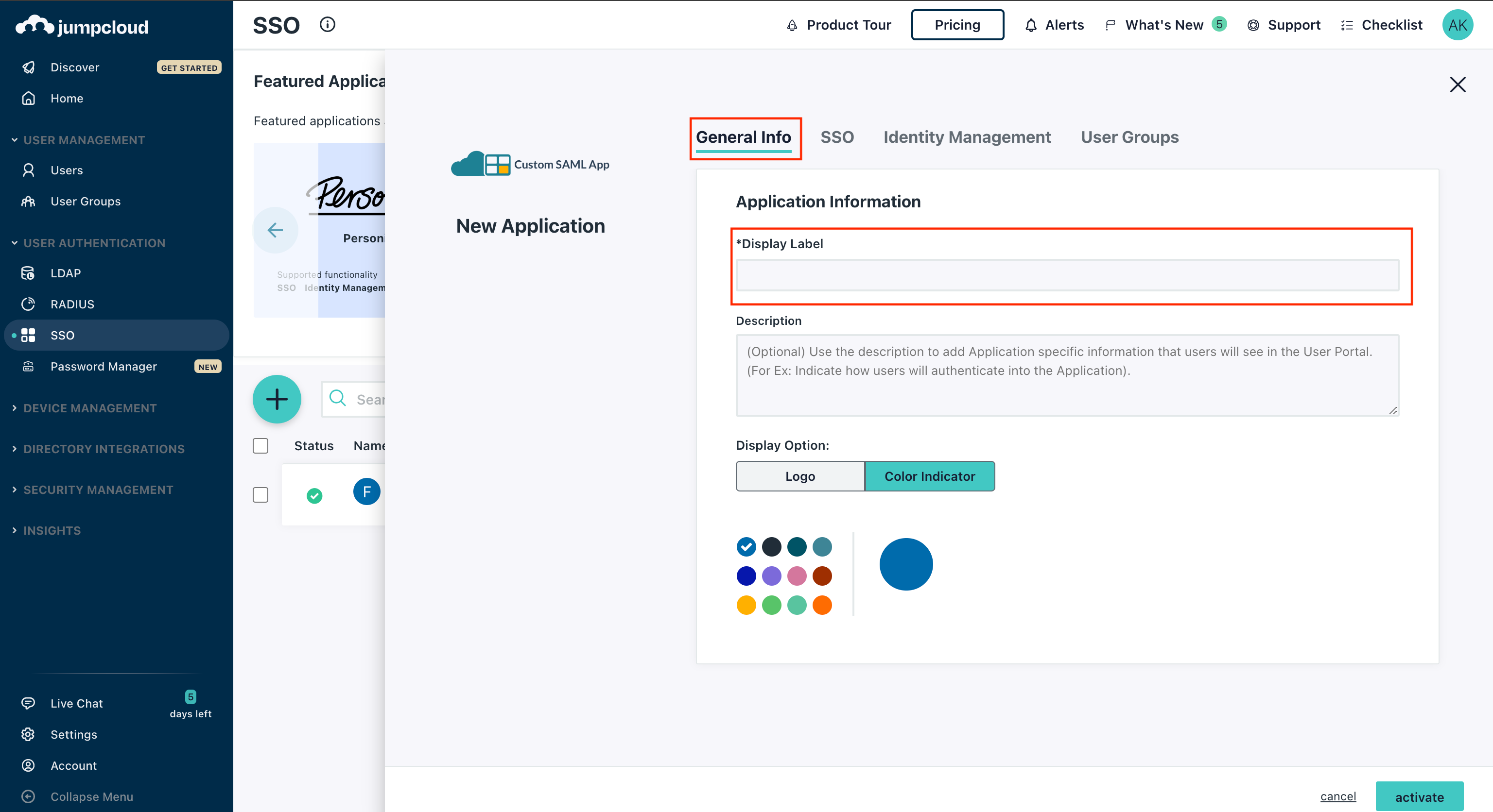 SSO: Configure JumpCloud connection via SAML