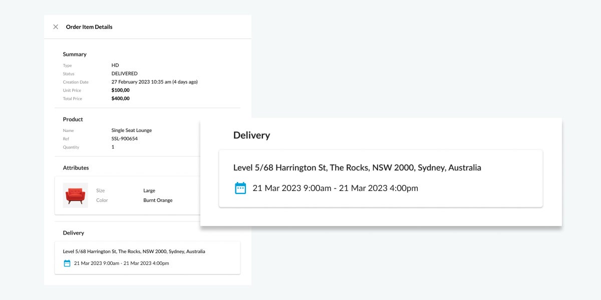 View an order with different delivery dates in the Order Item drawer