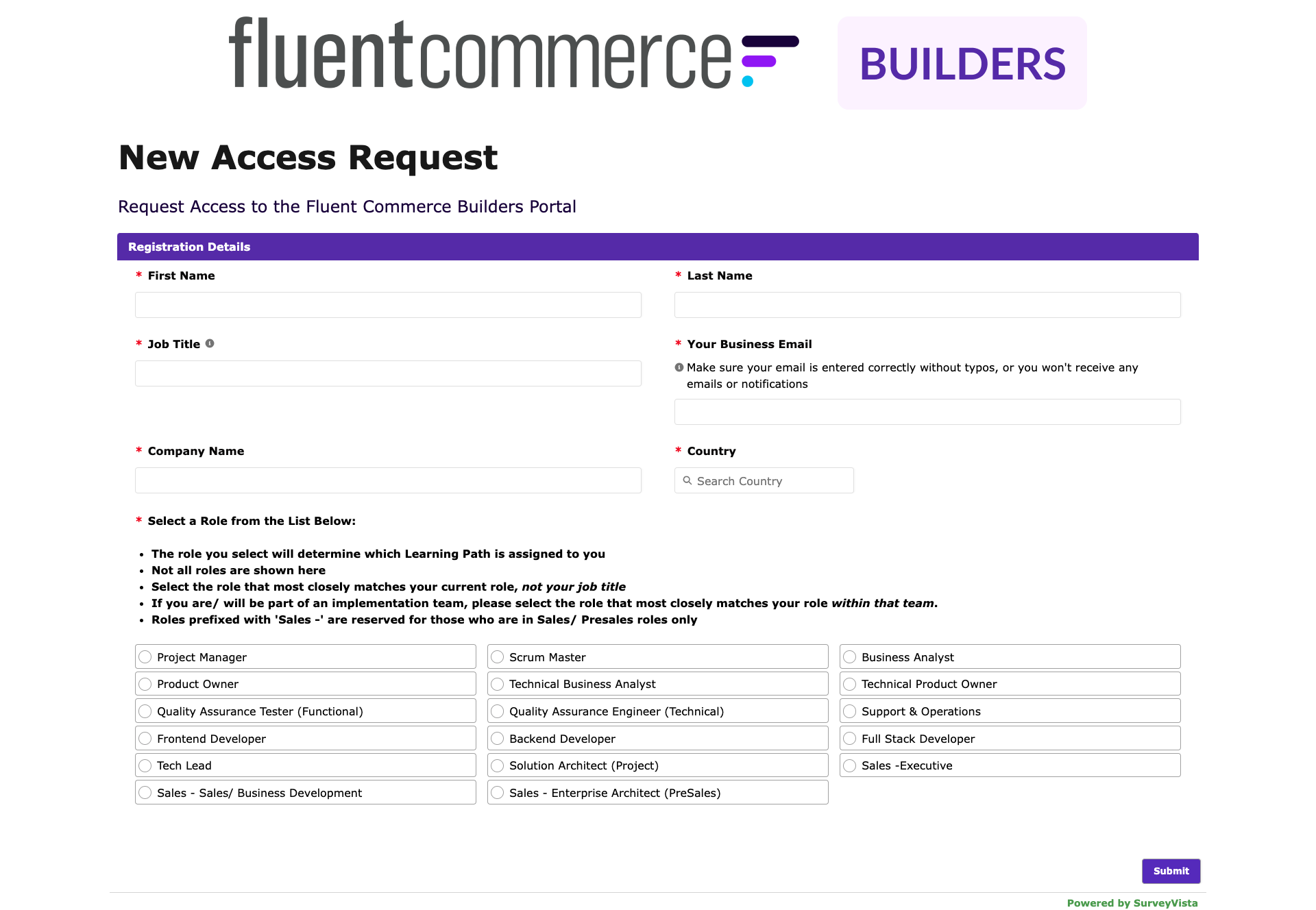 Sign up for the Fluent Commerce Builders Portal